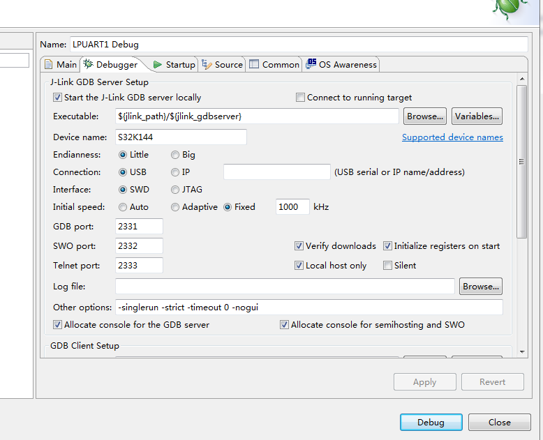 how to config jlink debug model in S32KDS. - NXP Community