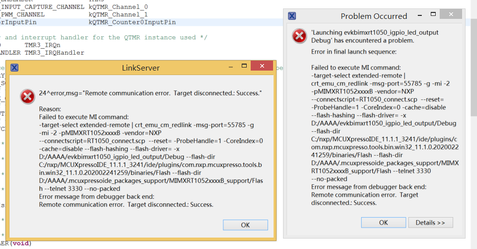 IMXRT1050-EVKB board debug download error - NXP Community
