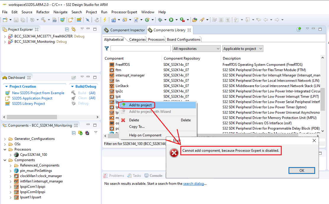 Kinetis SDK (SDK_S32K14x_08) request to load and build the S32K144_EVB ...