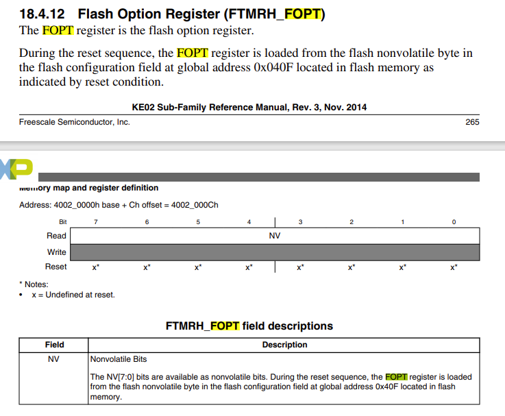 Solved: Re: MKE02Z64VLD2 - FOPT Register Description - NXP Community