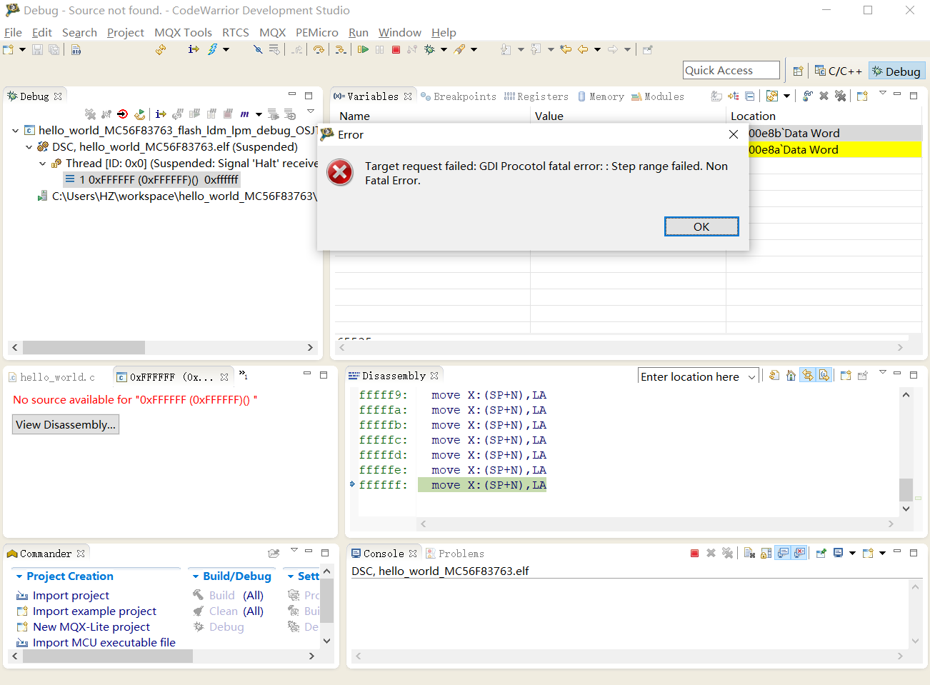 Solved: MCUXpress config build MC5683763 hello world that has ...
