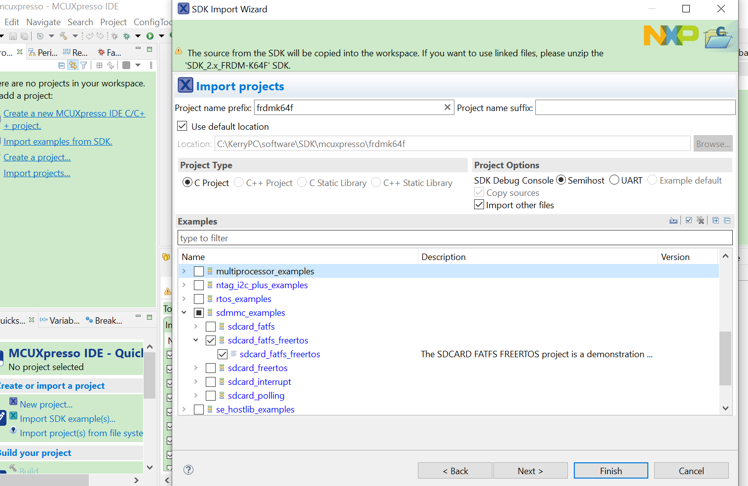 Solved: Unable to build project with FreeRTOS, FatFS and sdmmc_host support for FRDM-K64F - NXP ...