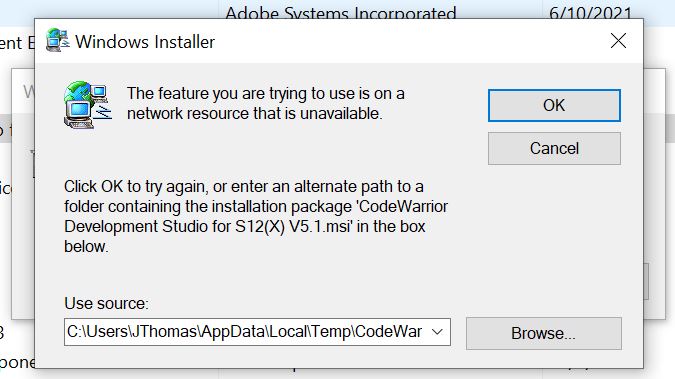 Unable to uninstall Code Warrior Development Studio for S12(X) V5.1 ...