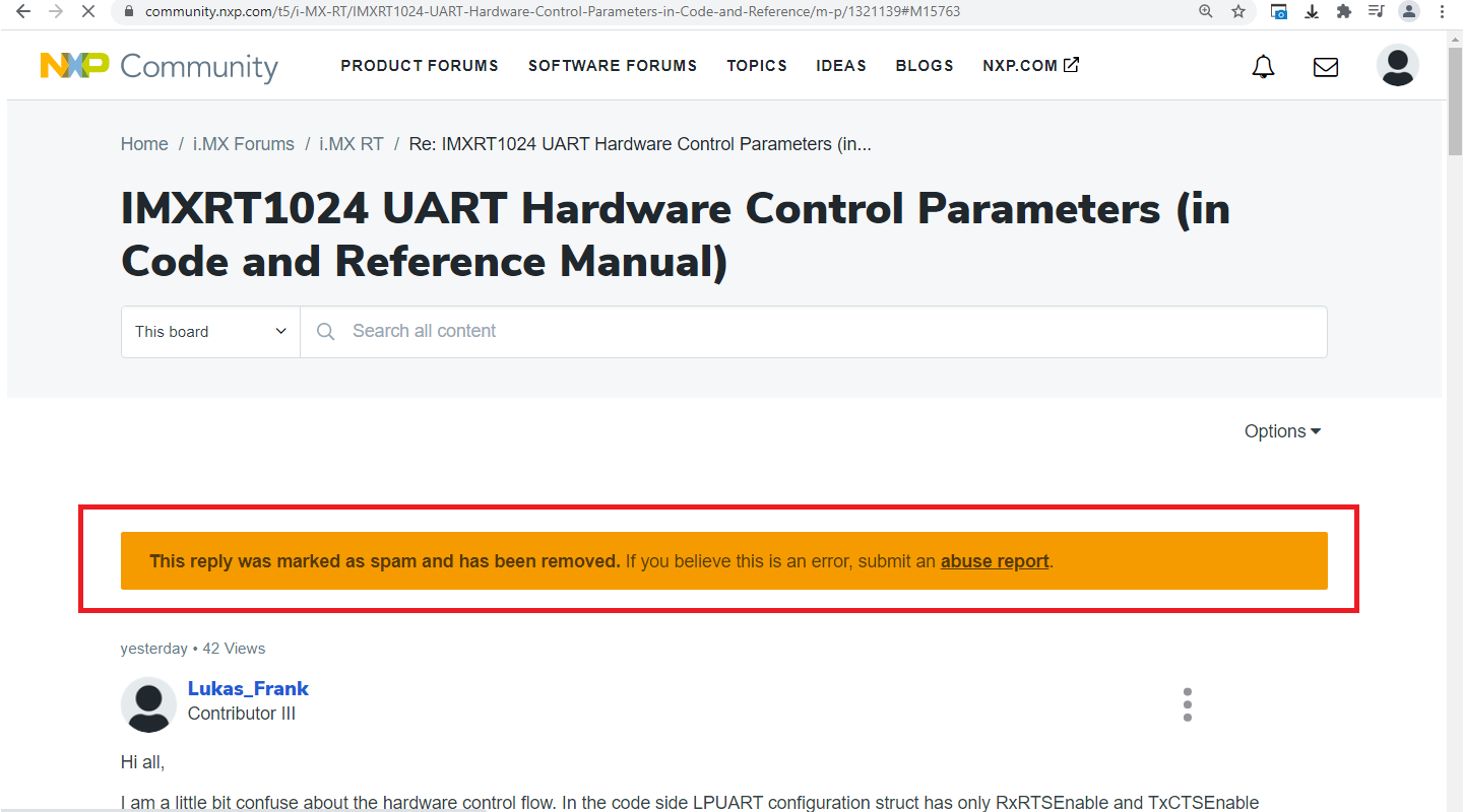IMXRT1024 UART Hardware Control Parameters (in Code and Reference Manual) - 2 - NXP Community