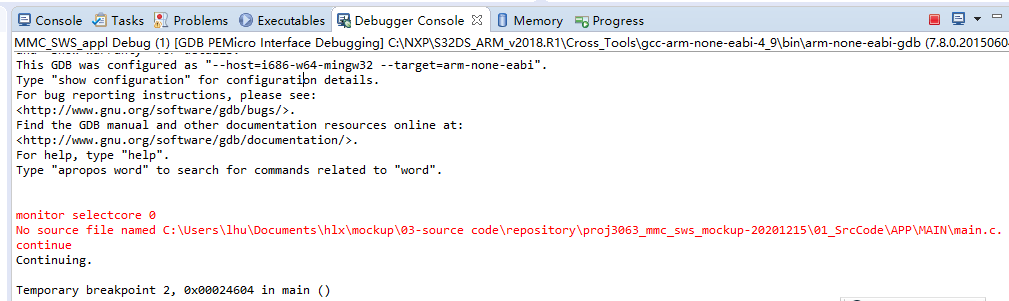debug error: No source available for "main() at 0x24598" - NXP Community