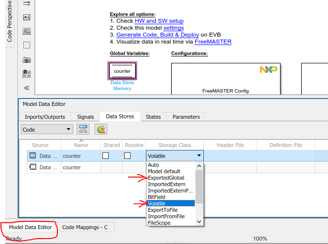 Solved: Code Generation Parameter not visible in Data Store Memory Block - NXP Community