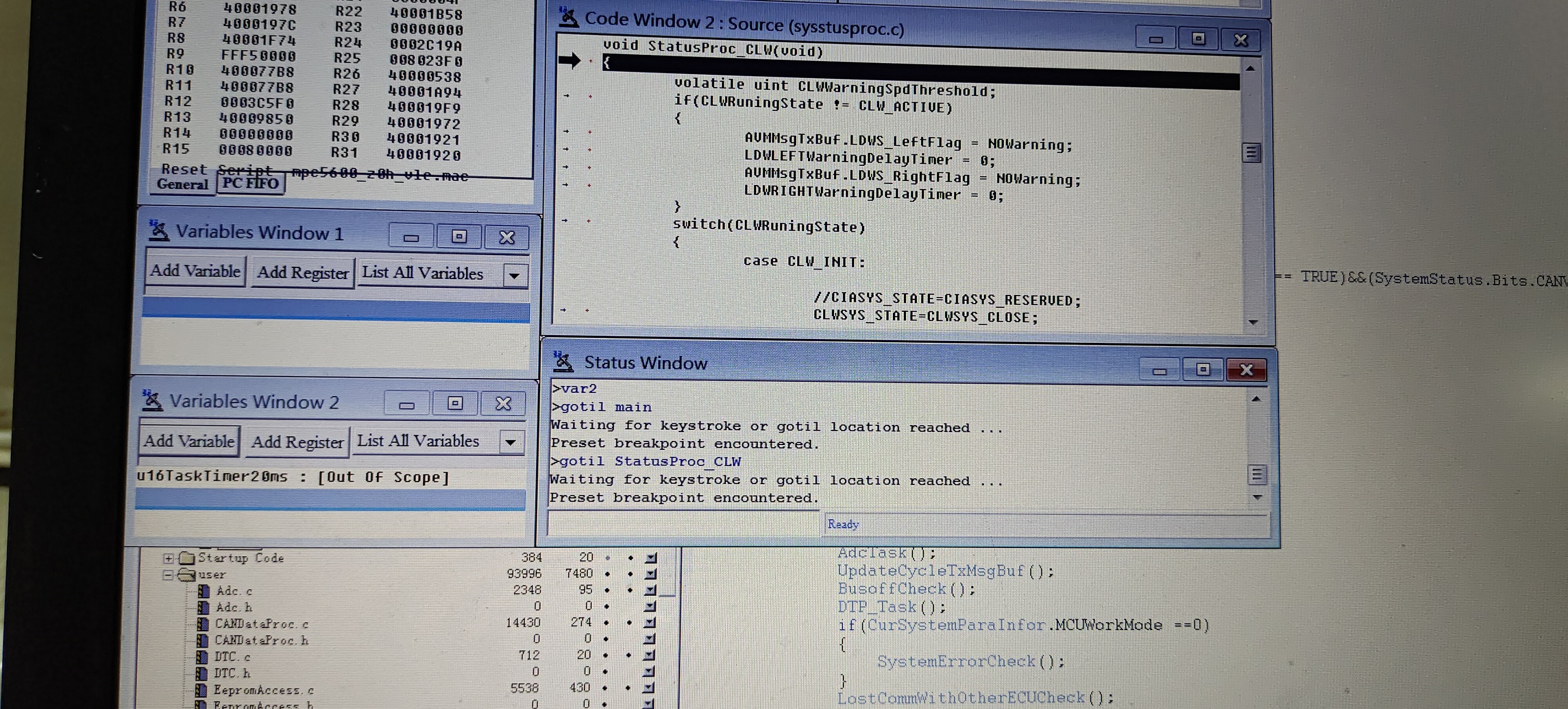 Using Codewarrior 2.10Ver debugging ,the global variables occur out of ...