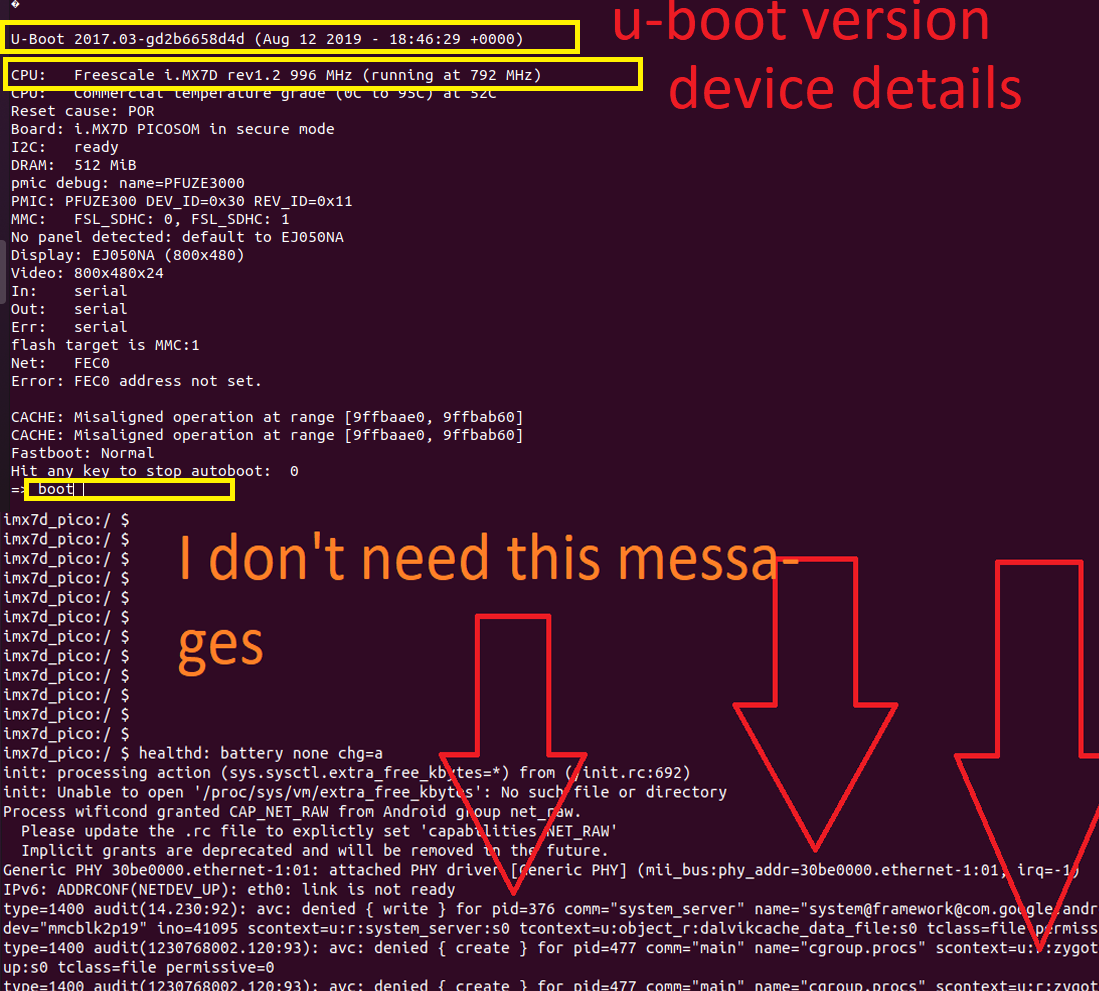 Solved: How to disable messages from imx7d-pico accessed through serial ...