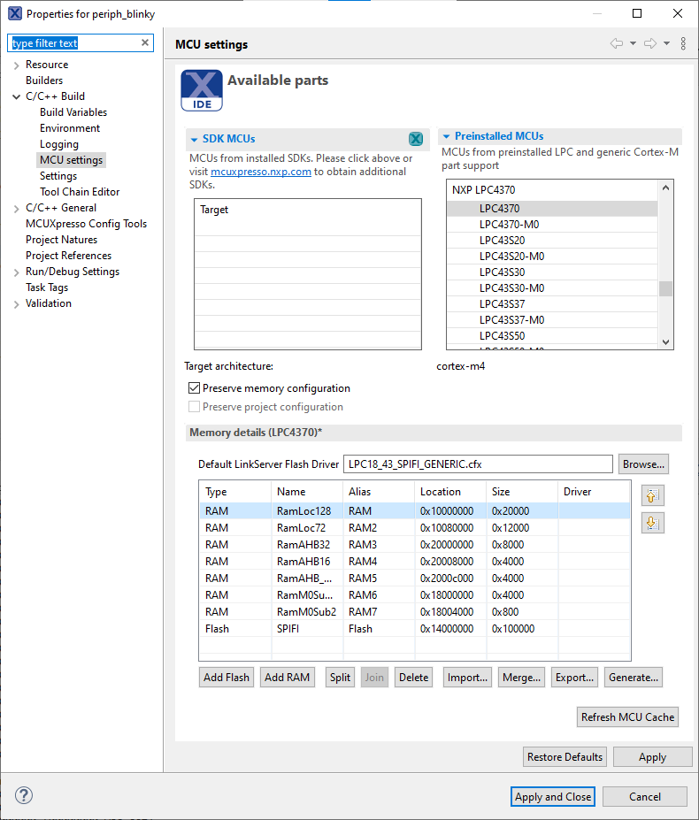 LPC4370 - Timed-out initializing flash & Flash driver failed to ...
