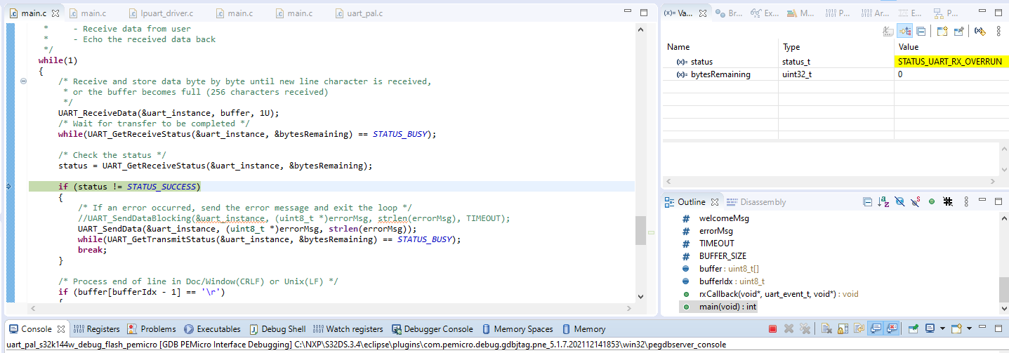 uart_pal_s32k144w status = STATUS_UART_RX_OVERRUN - NXP Community