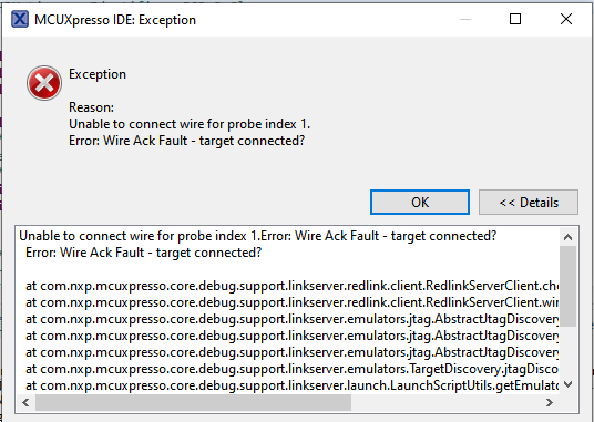 Re: MIMXRT1050-EVK Error: Wire Ack Fault - target connected? - NXP Community