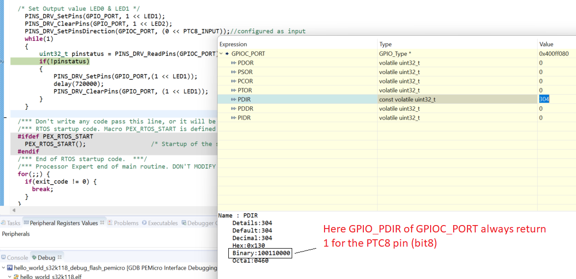 Getting the pin status using PINS_DRV_ReadPins - NXP Community