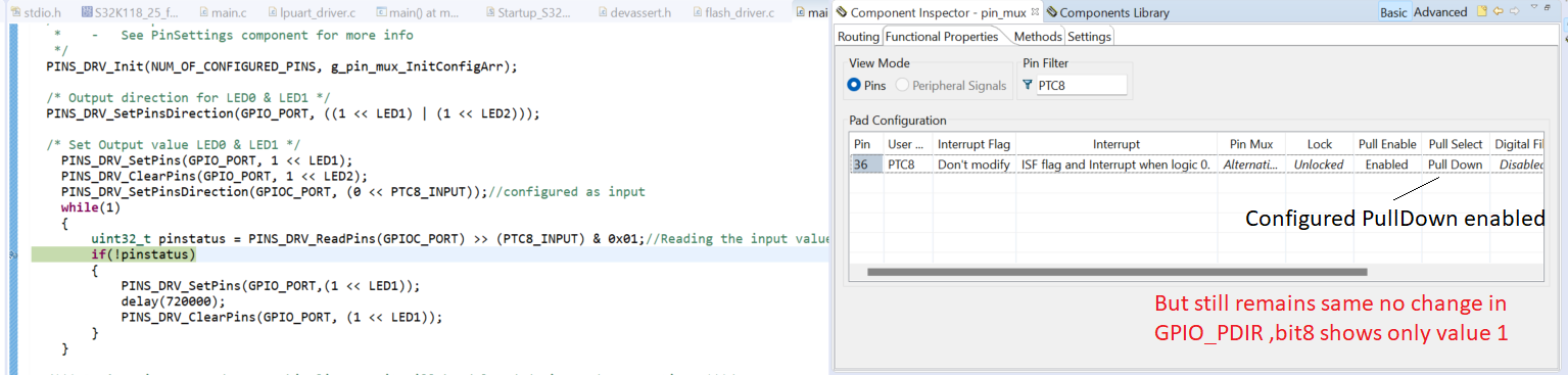 Getting the pin status using PINS_DRV_ReadPins - NXP Community