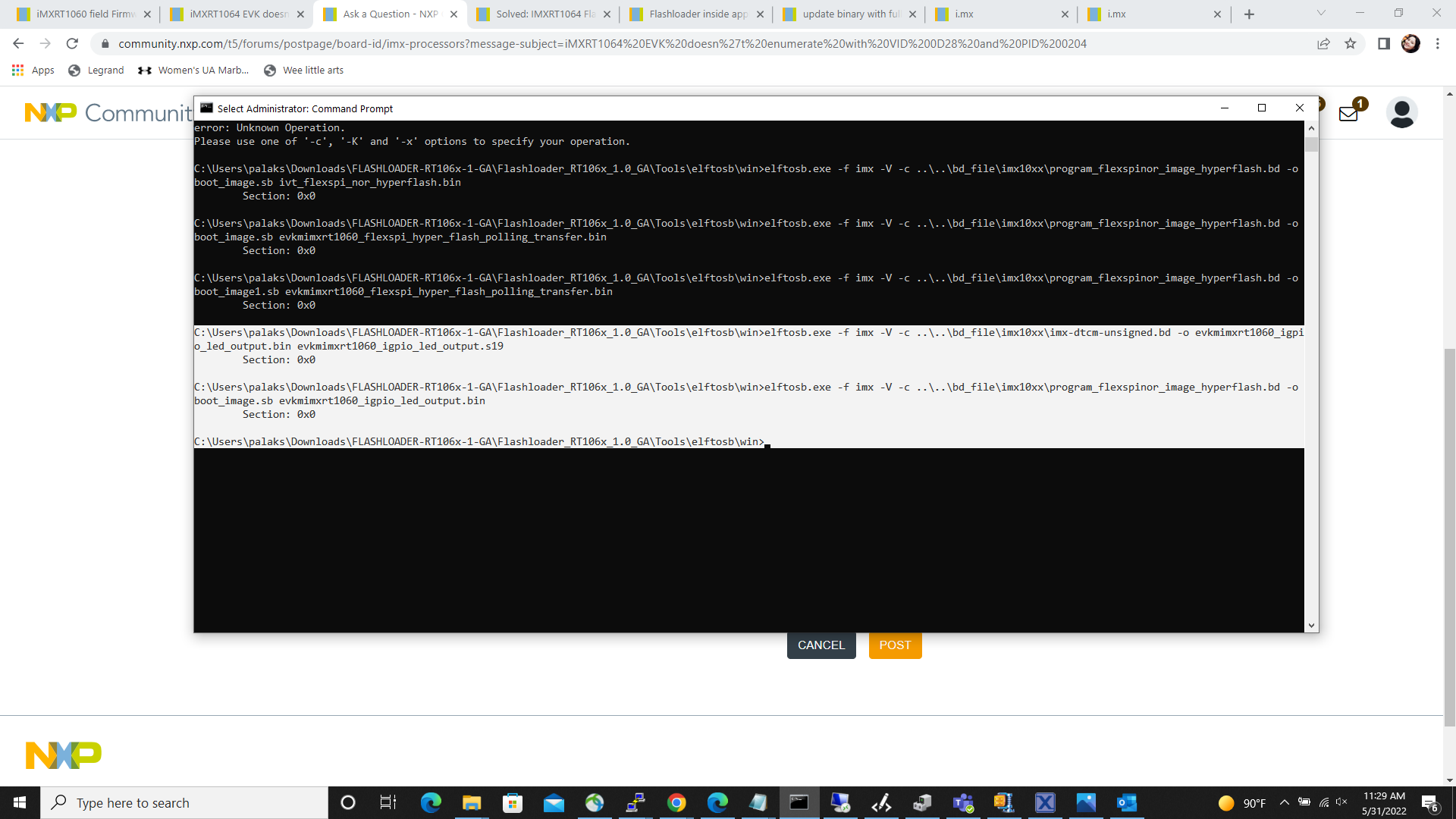 using flashloader, elftosb and mfttools - boot_image.sb binary generated is 0KB - NXP Community