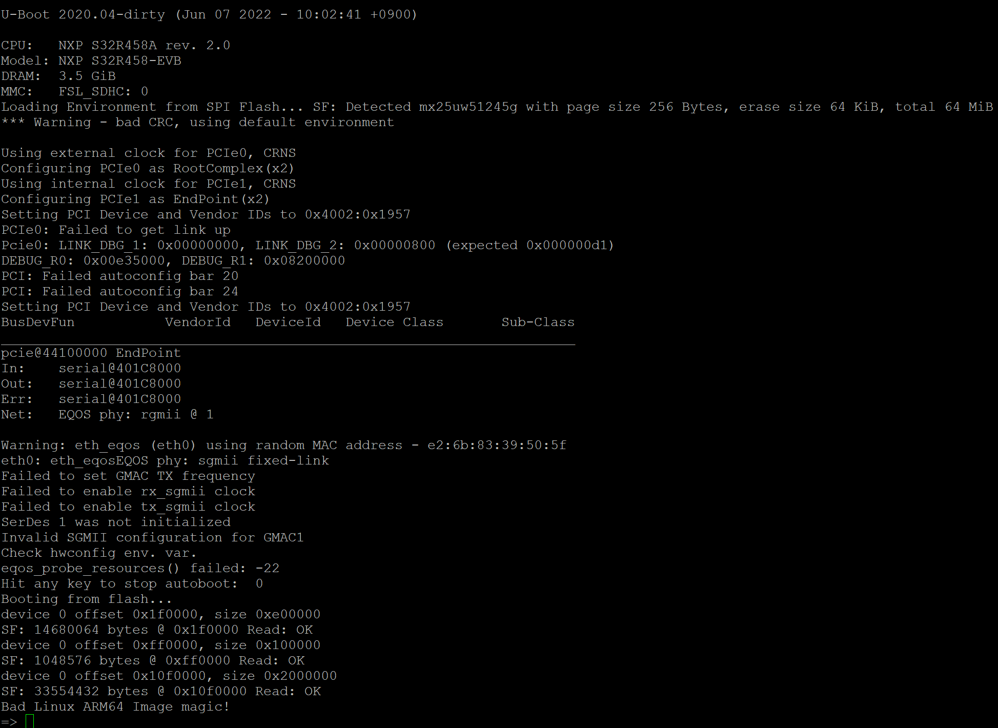 S32R45 M7 bootloader downloads u-boot image from flash and activates ...