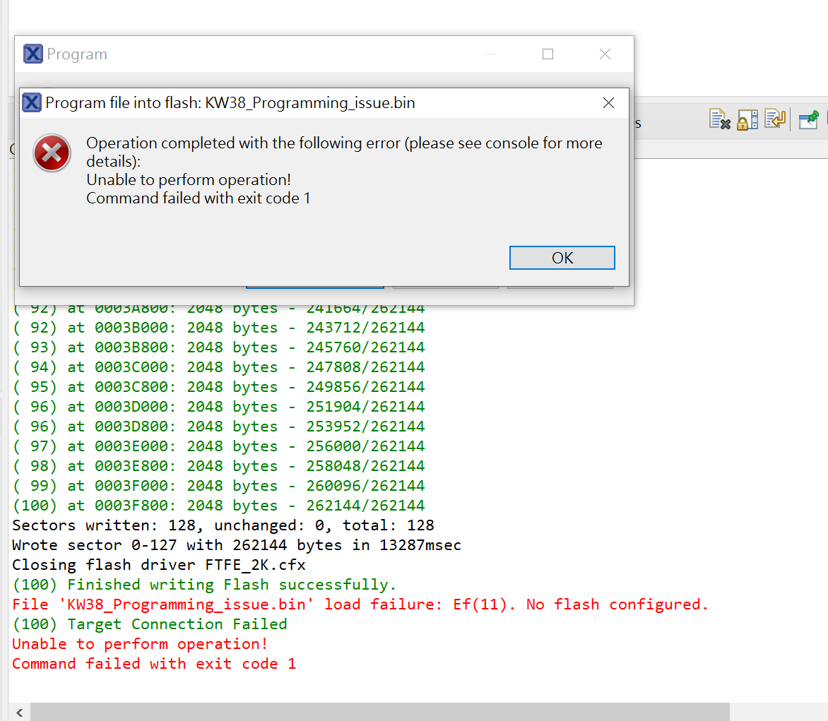 MCUxpresso GUI Flash Tool program KW38 over Flas size 0x40000 issue - NXP Community