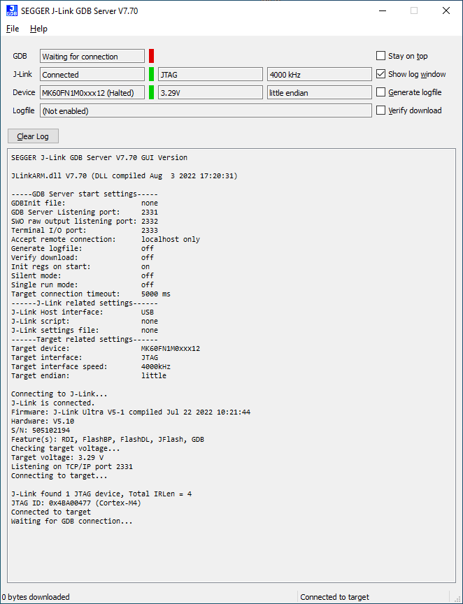 Solved: Kinetis Design Studio debugging KDS project on MK60FN1M0VMD12 with J-Link Failed to ...