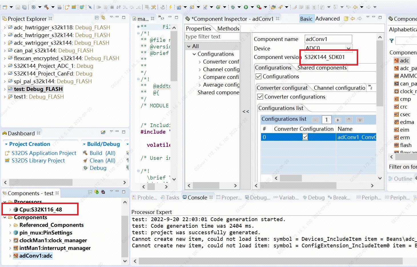 Why does choice S32K116 ADC'S component version show S32K144 - NXP Community