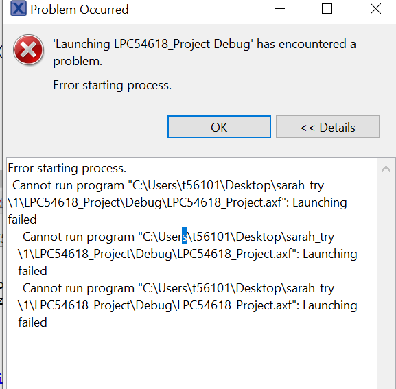 LPCXpresso54618 CAN-FD kit launching debug has encountered a problem - NXP Community