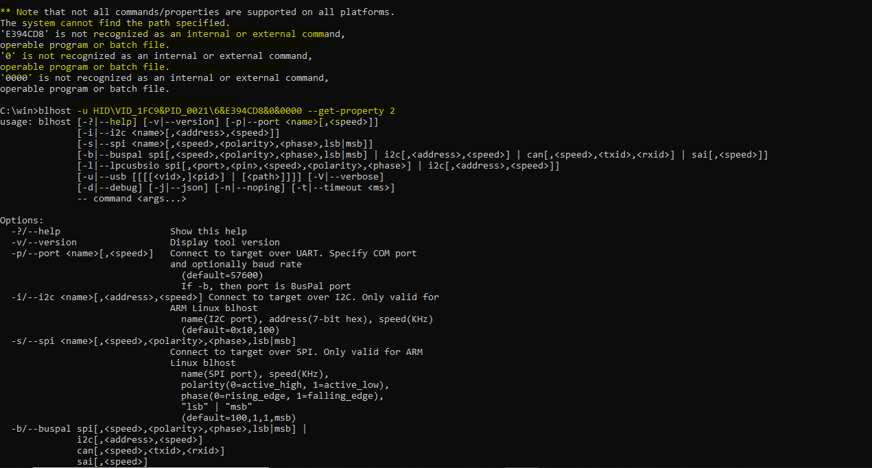 Solved: blhost command : Not recognizing USB path specified - NXP Community