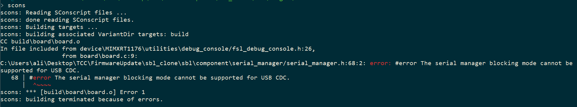 RT1170 SBL scons build fails when using USB serial manager - NXP Community