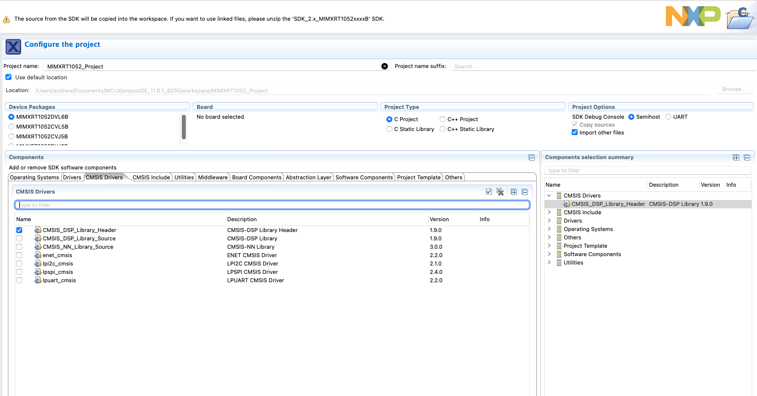new flow for CMSIS-DSP use in MCUXpresso SDK 2.12.x? - NXP Community