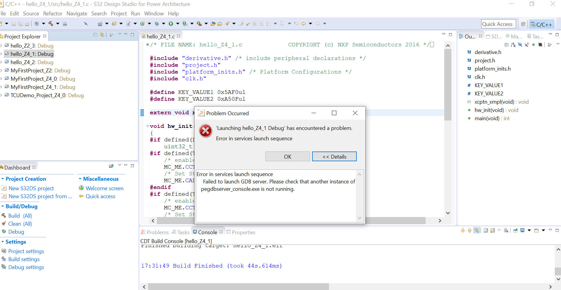 Error Pegdbserverconsoleexe Is Not Running On Nxp Board Devkit
