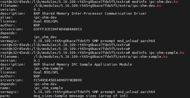 Solved: Problem: S32R45 IPCF insmod ipc-shm-sample.ko mod ERROR: Invalid parameters. - NXP Community