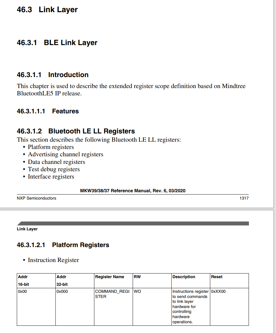 Is BLE Link Layer Registers information available in MKW39/38/37 Reference Manual? - NXP Community