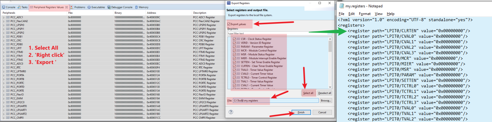 Solved S32ds Dump And Save Memory Or Registers Values Into Filess