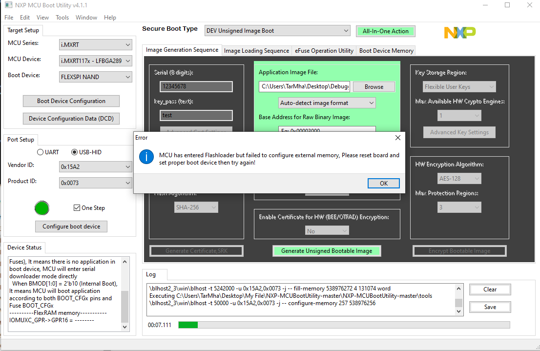 MCUBootUtility Memory Configuration Error - NXP Community