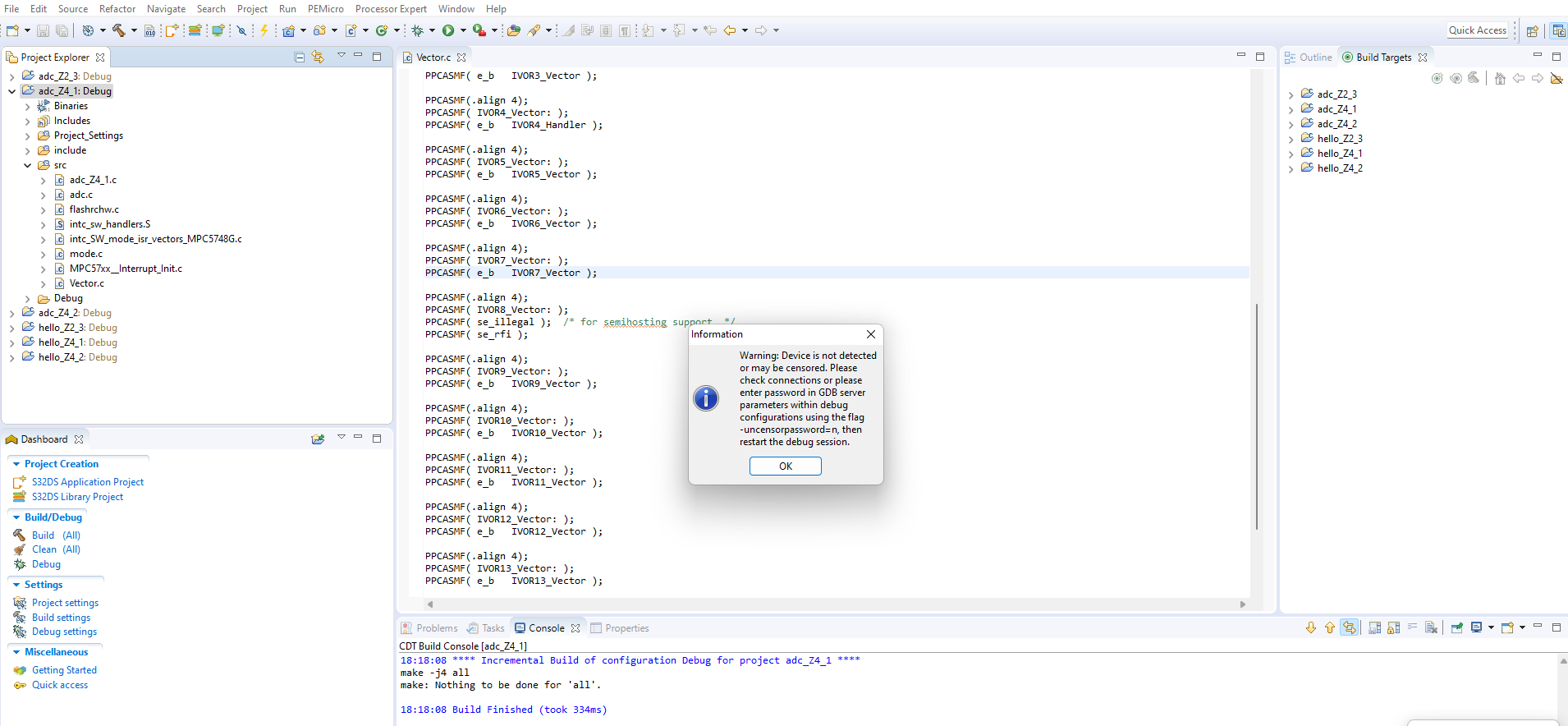 While Dubugging or flashing MPC574XG Device not detected or may be censored - NXP Community