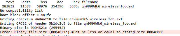 Solved: QN9090 Post Build Binary Size Error - NXP Community