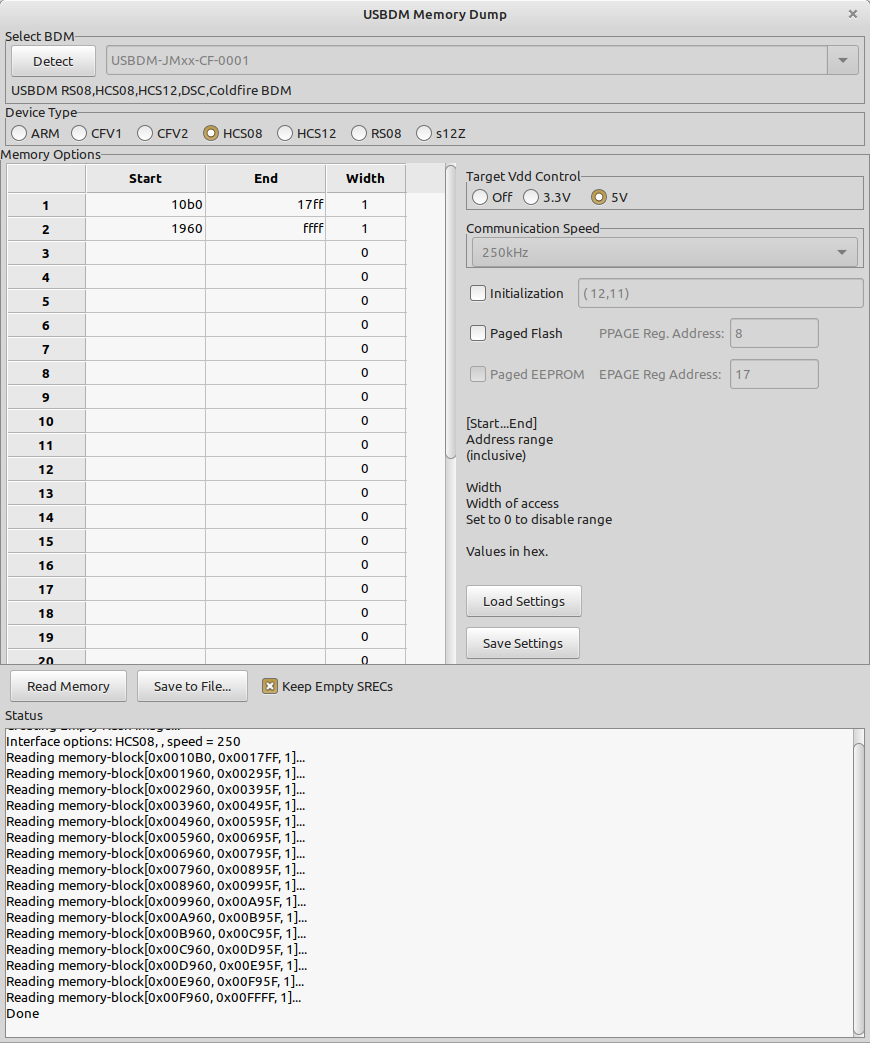 how to read out flash data of MC9S08JM60 by use USBDM and USBDM Memory ...