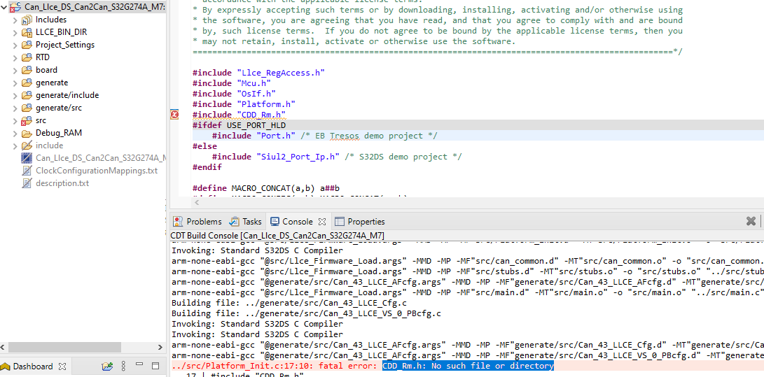 Can_Llce_DS_Can2Can_S32G274A_M7 example compilation fails - NXP Community