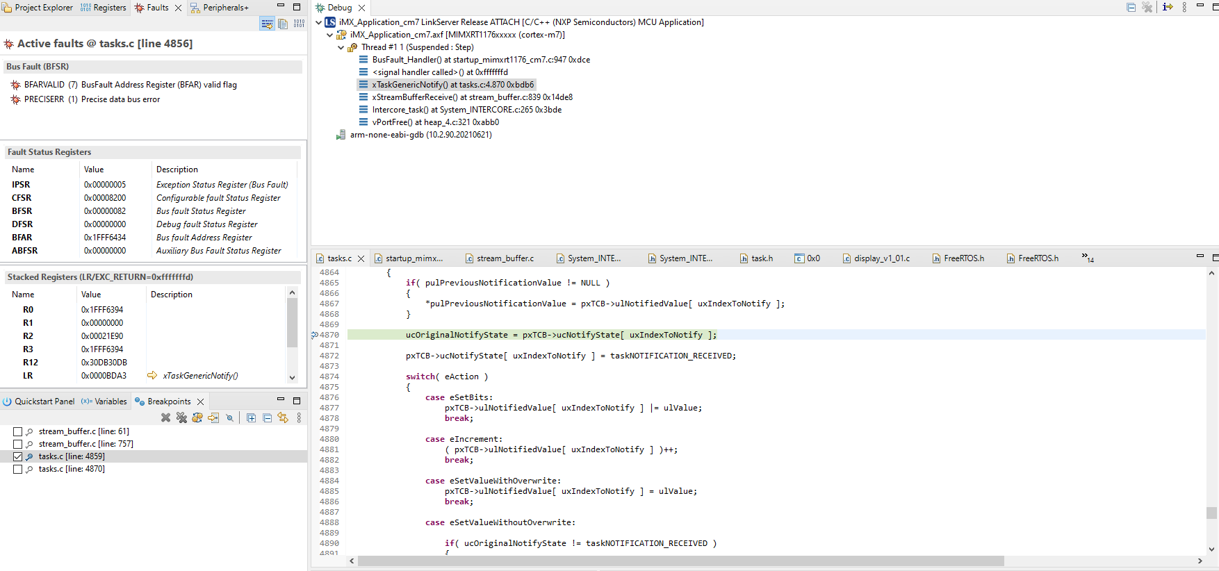 FreeRTOS Message Buffer Core to Core Bus-Fault Error - NXP Community