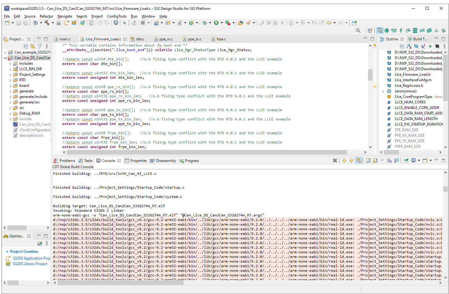 Can_Llce_DS_Can2Can_S32G274A_M7 example compilation fails - NXP Community