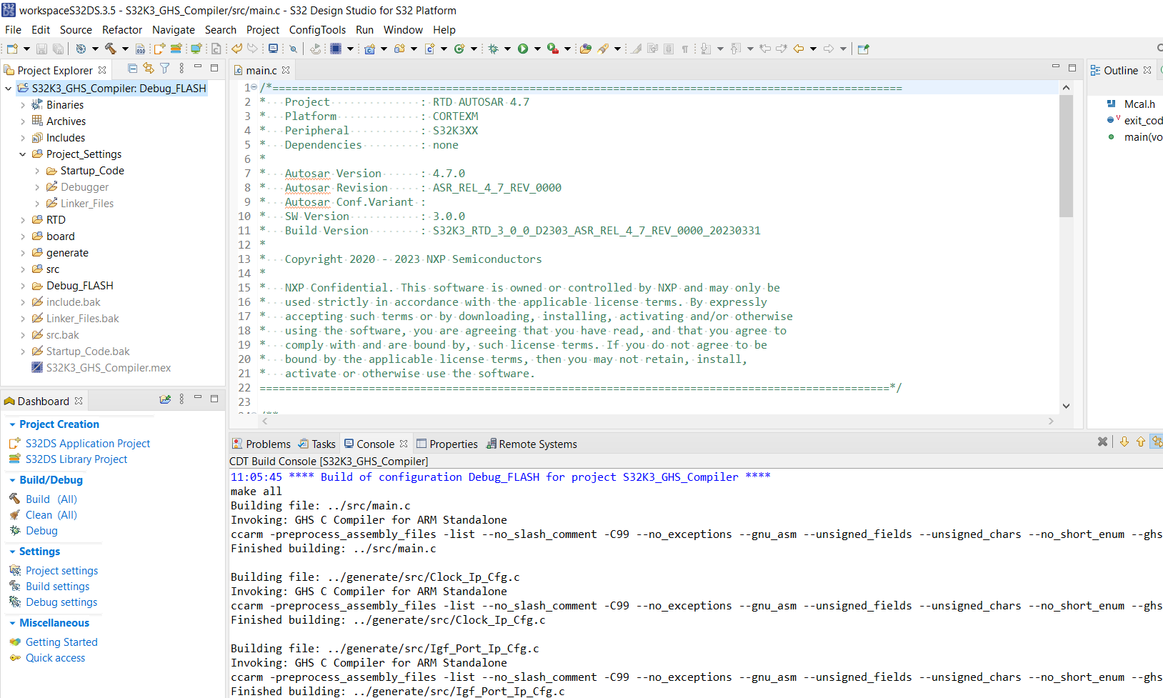 Can I create a S32K3 project with GHS compiler toolchain (S32 DS) and ...