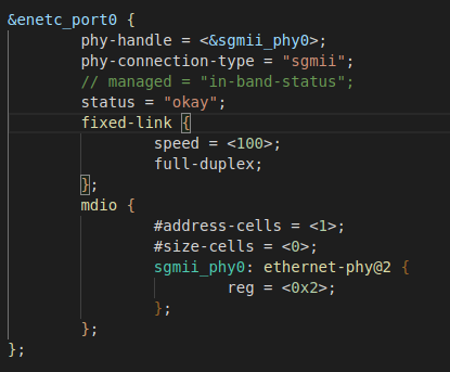 Solved: How to set ls1028 eth ports to fixed-link on dts file? - NXP Community