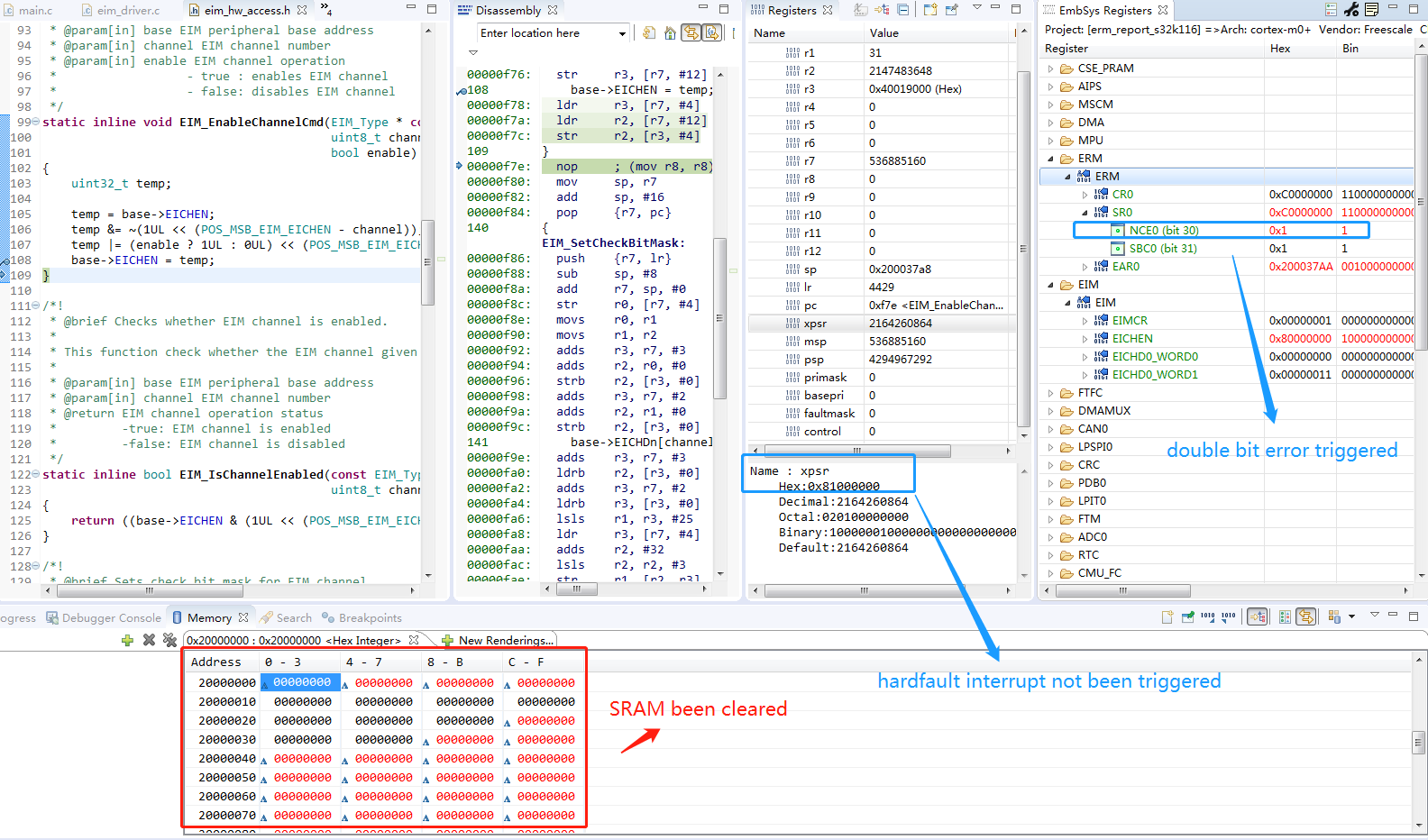 Solved: S32K116 EIM none-correctale error cleared SRAM cause program crash - NXP Community