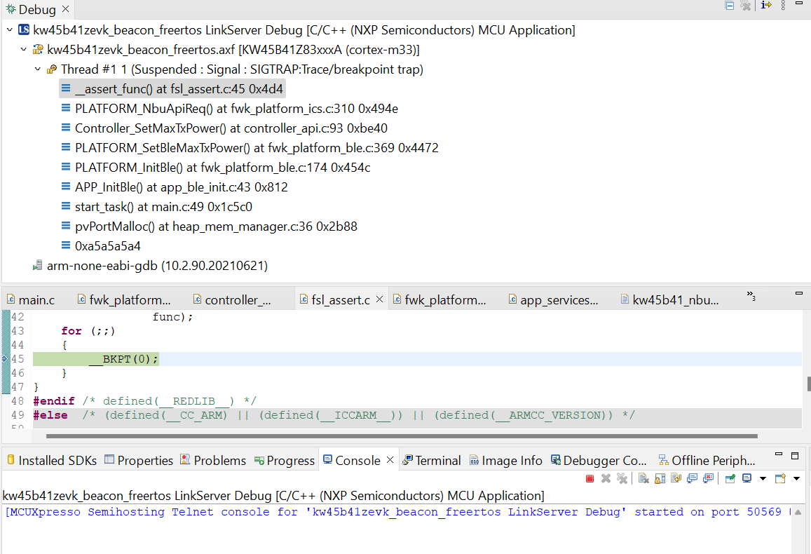 KW45 demo applications crashing in PLATFORM_NbuApiReq - NXP Community