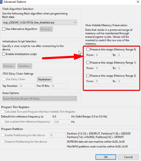 SDS32 and PEMicro Programming one flash section erases other programs ...