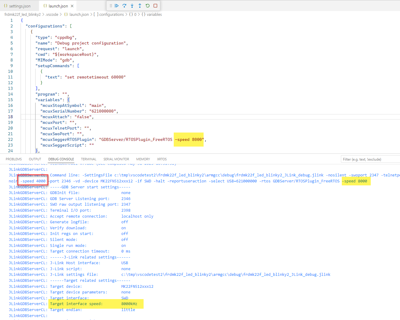 Solved: Change JLink GDB server speed MCUXPRESSO-VSC - NXP Community
