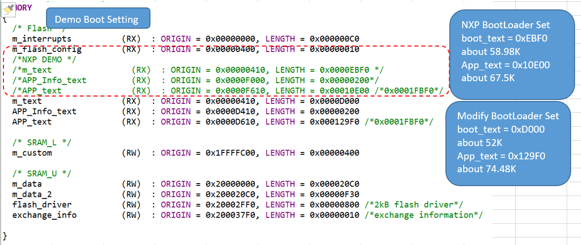 How to set the S32K116_17_flash.ld of S32K116 Bootloader and App ...