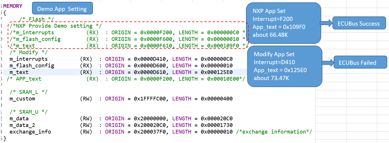 How to set the S32K116_17_flash.ld of S32K116 Bootloader and App ...
