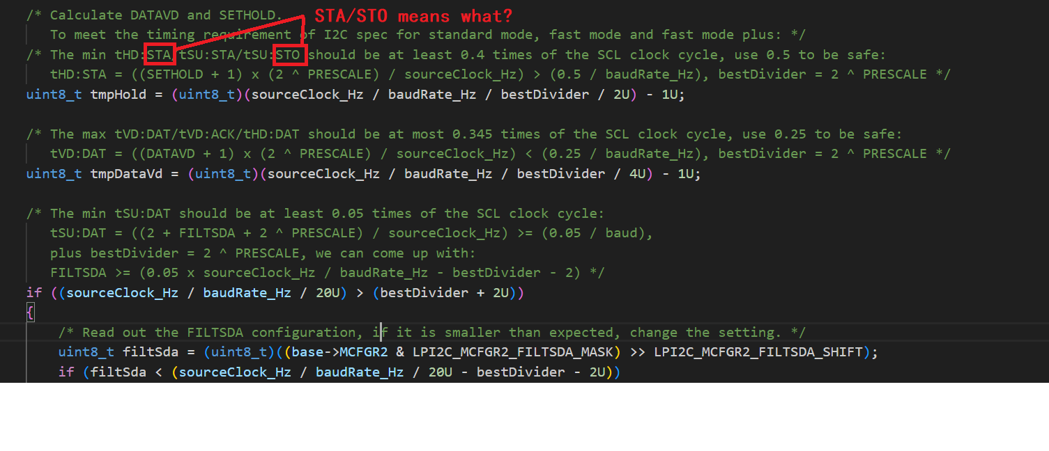 IMXRT1060 I2C driver annotation, STA/STO means what? - NXP Community