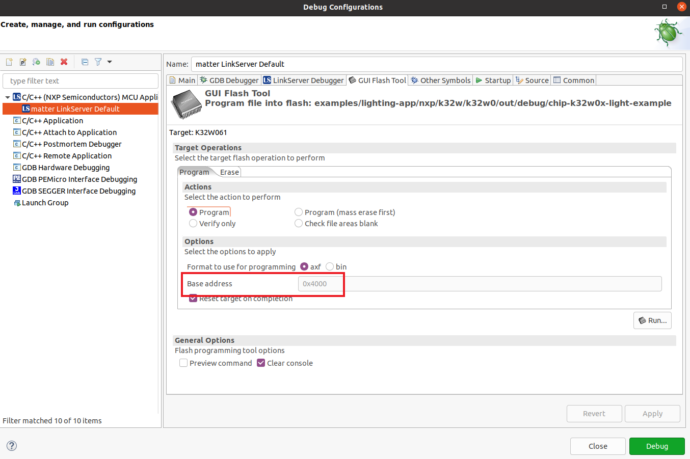 [K32W061] How to debug CHIP Lighting Example Application in MCUXpresso - NXP Community