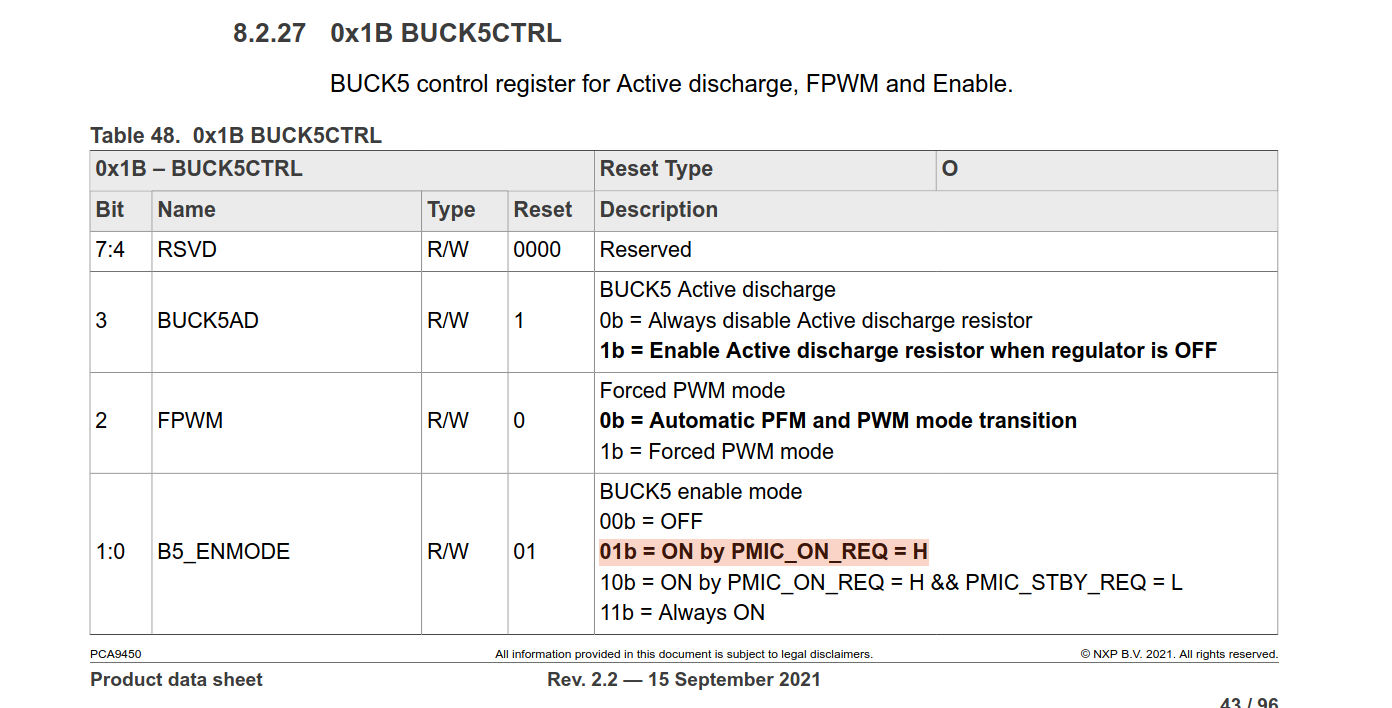 Solved: iMX8MP : Delay BUCK5 (VDD_1V8) output of PCA9450CHN - NXP Community