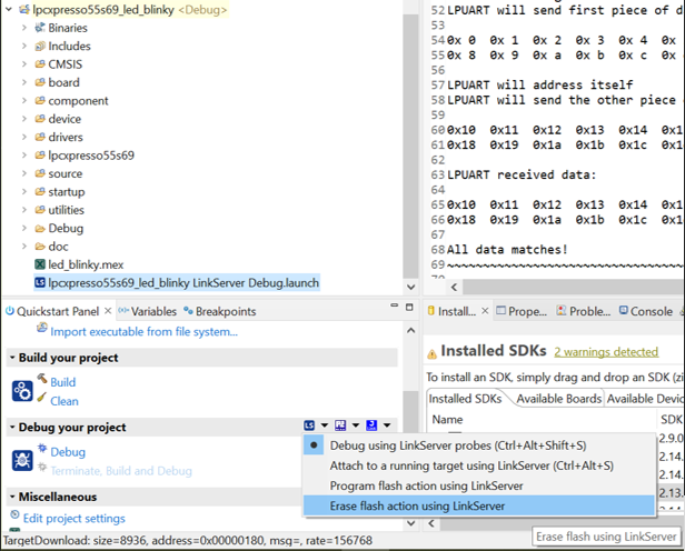 LPC55s69JBD100 Evaluation board : unable to load the program via debug port - NXP Community