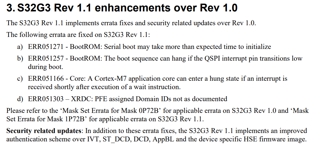 Solved: Re: differences between v1.0 and v1.1 S32G3 SOCs - NXP Community